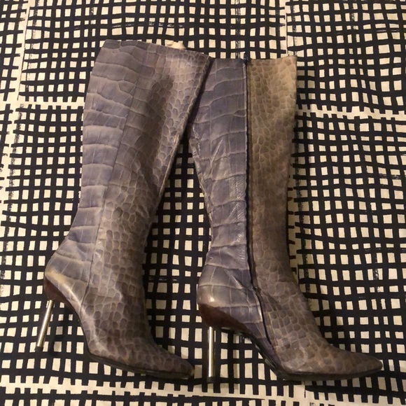 Versace | Shoes | Versace Powder Blue Alligator Knee High Steel Hihigh ...